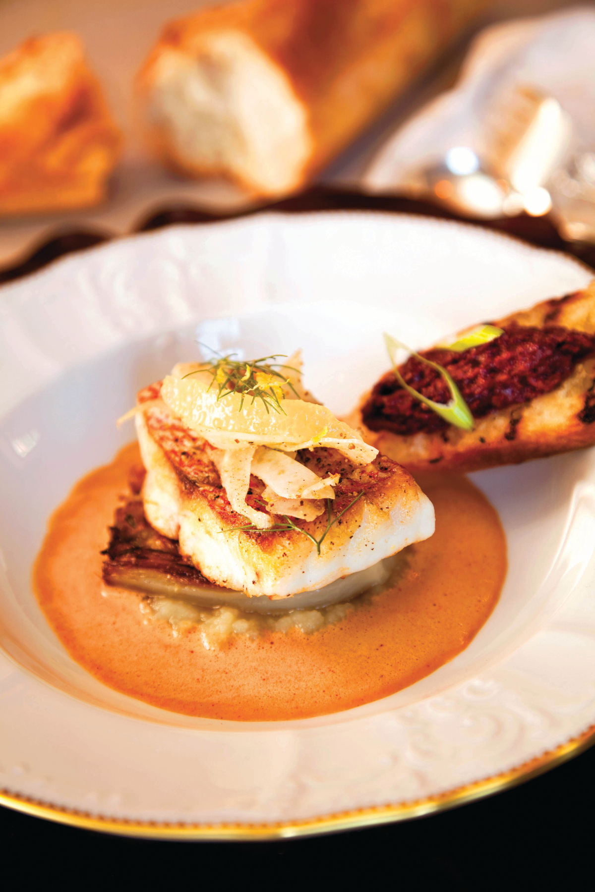 Seared Gulf Red Snapper with Caramelized Fennel and Olive Crostini ...